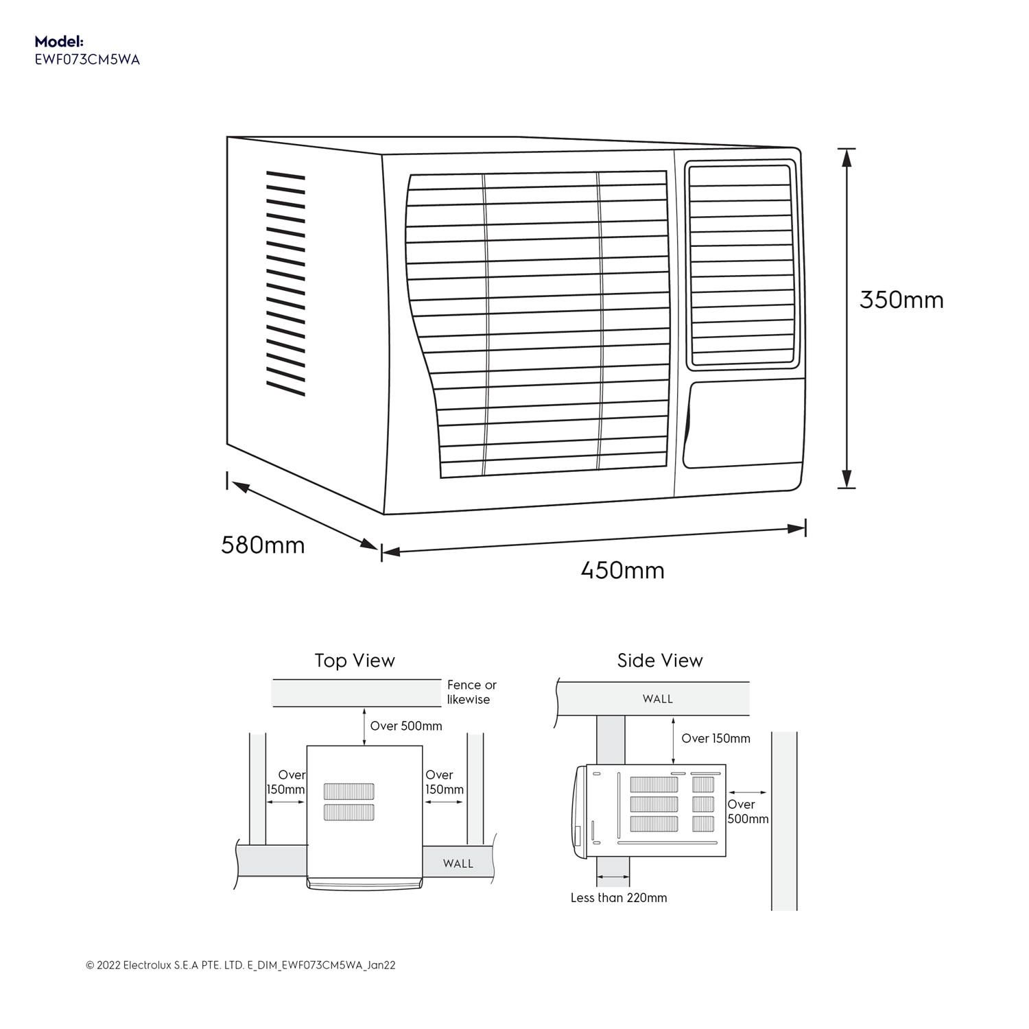 7000 BTU UltimateHome 300 window mounted air conditioner - EWF073CM5WA