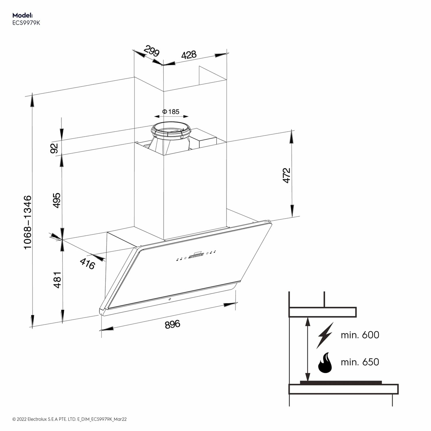 90cm UltimateTaste 700 slope extractor hood - ECS9979K | Electrolux ...